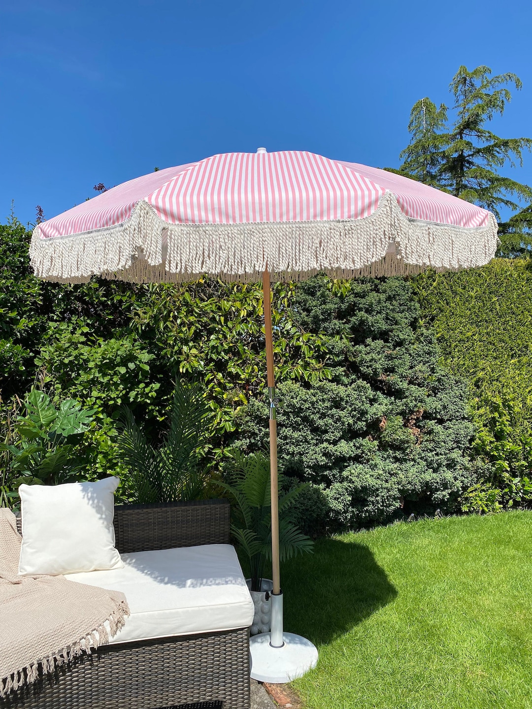 Boho Parasol Umbrella : Pink and White Stripe Sun Garden Parasol - Etsy