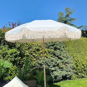 Boho Parasol Umbrella : White Fringe Tassel Sun Garden Parasol - Etsy
