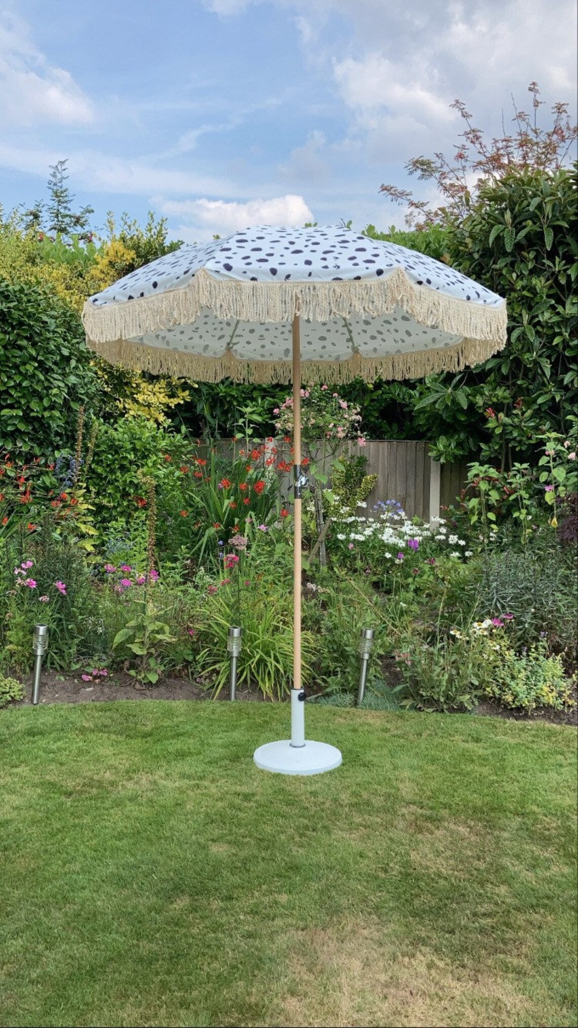 Boho Parasol Umbrella : Dalmation Mono Black and White Print Sun Garden ...