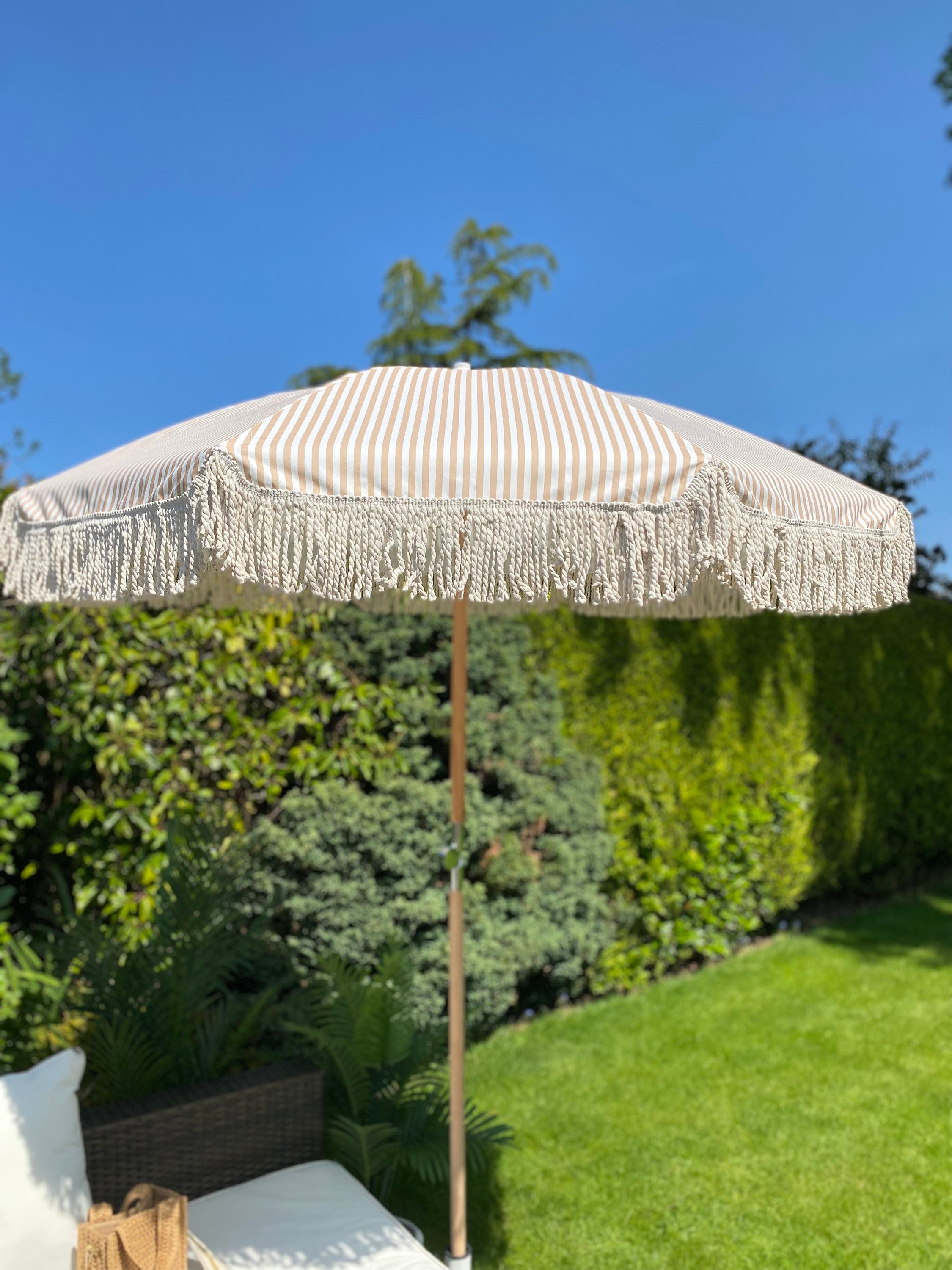 Boho Parasol Umbrella : Beige and White Stripe Sun Garden - Etsy
