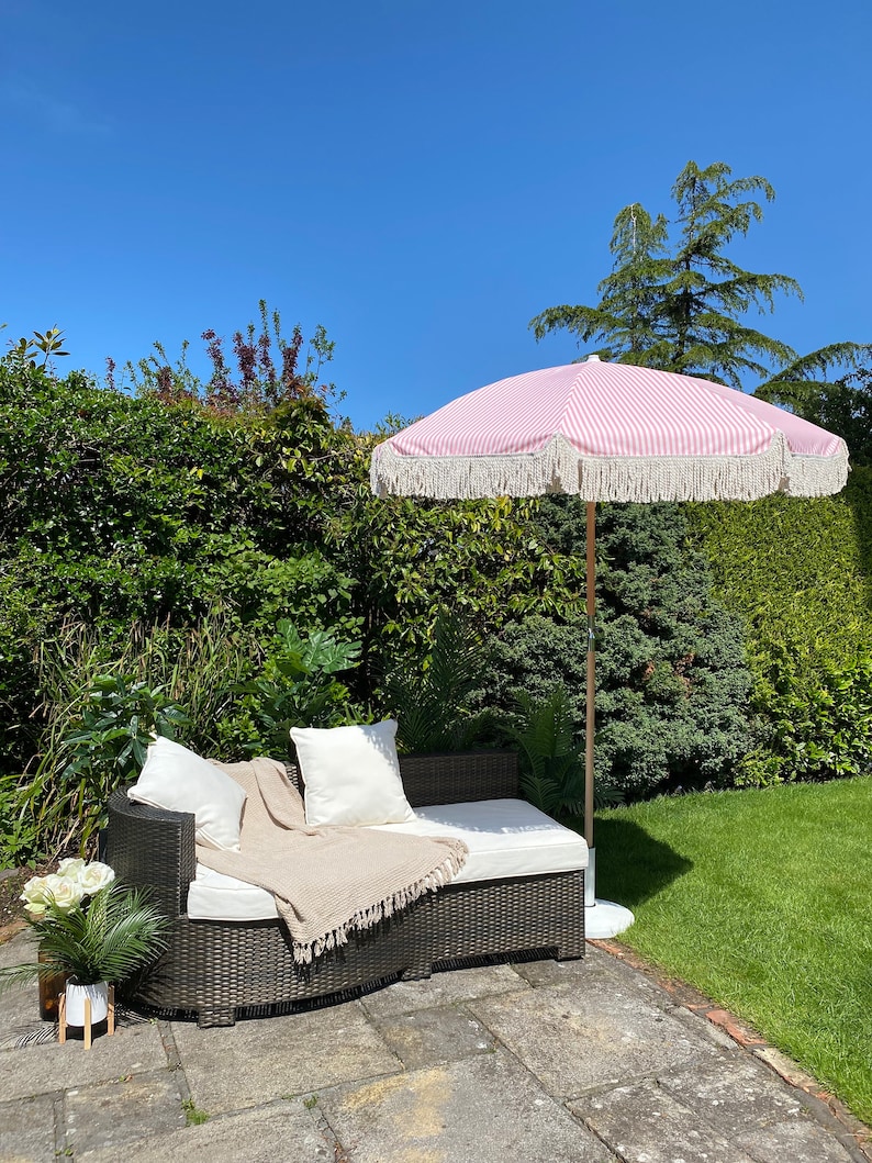 Boho Parasol Umbrella : Pink and White Stripe Sun Garden Parasol - Etsy