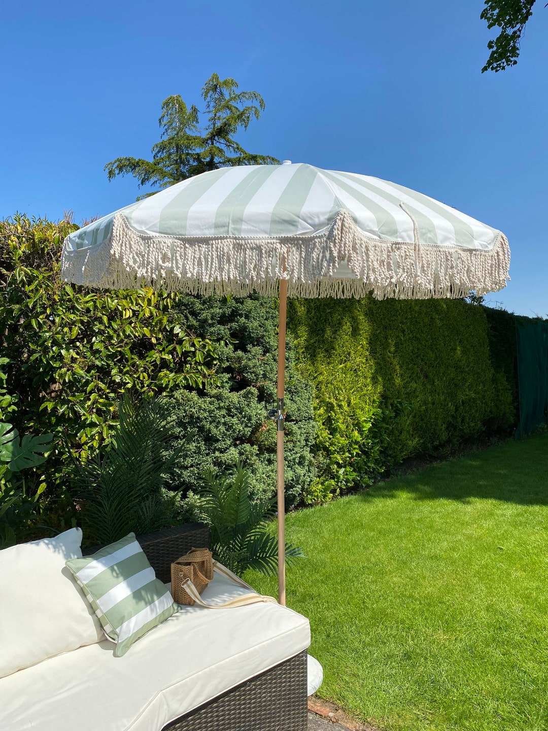 Boho Parasol Umbrella : Sage Green and White Sun Garden Parasol - Etsy