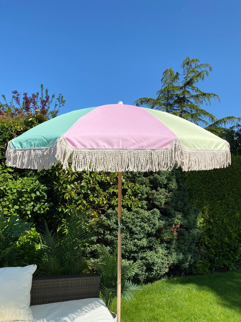 Boho Parasol Umbrella : Pastel Panelled Pink Blue Yellow Green Sun ...