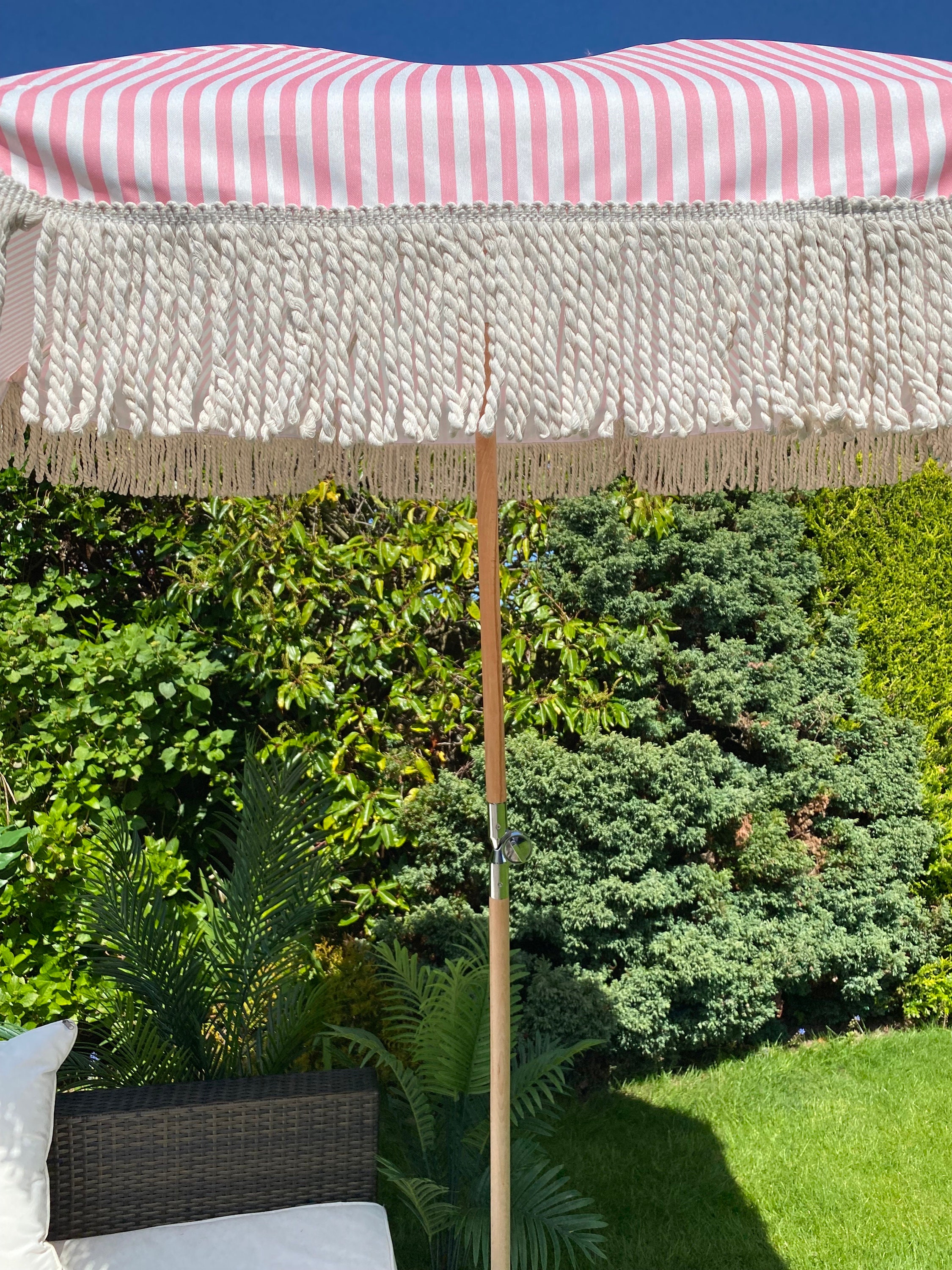 Boho Parasol Umbrella : Pink and White Stripe Sun Garden Parasol - Etsy