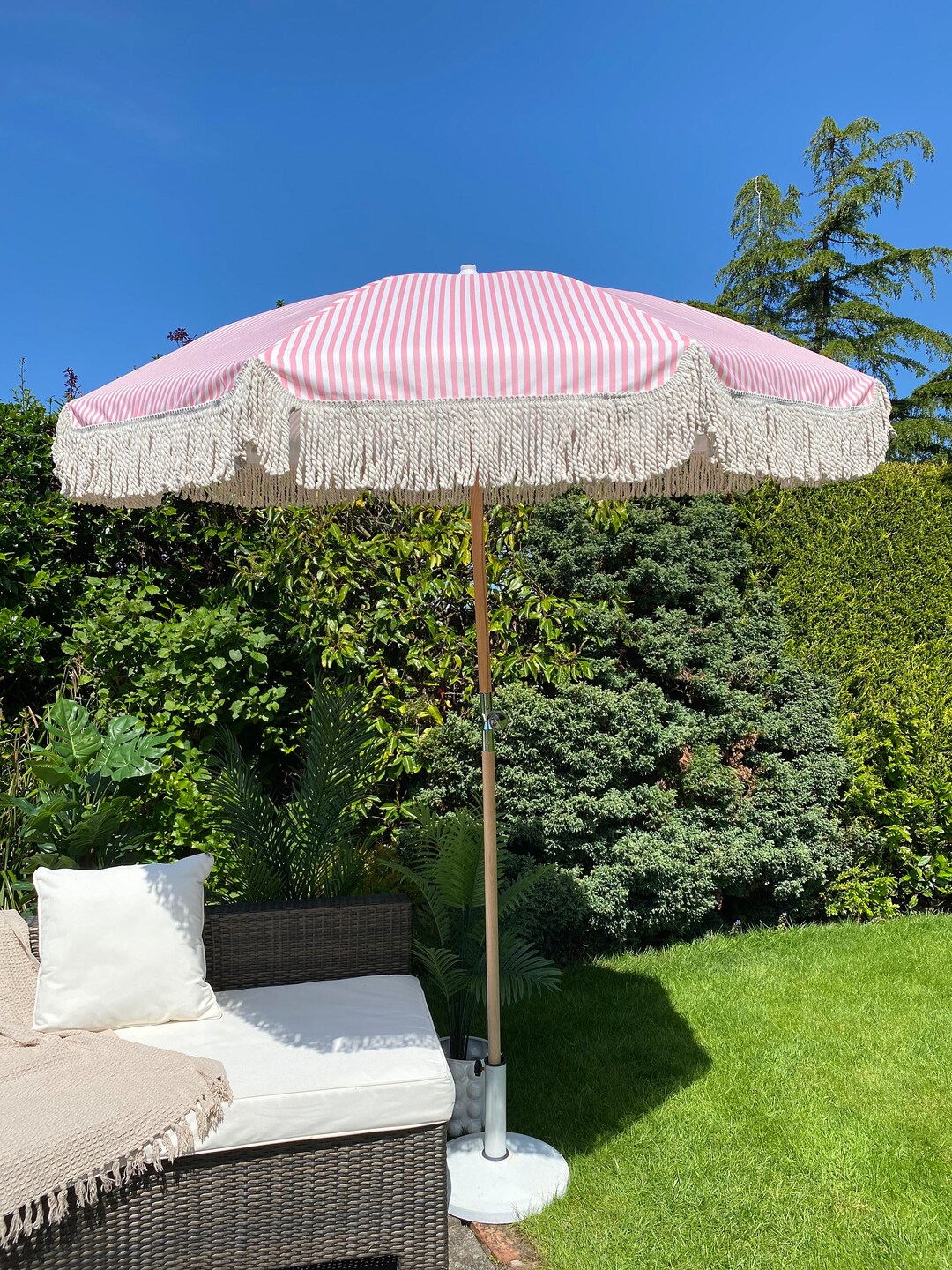 Boho Parasol Umbrella : Pink and White Stripe Sun Garden Parasol - Etsy