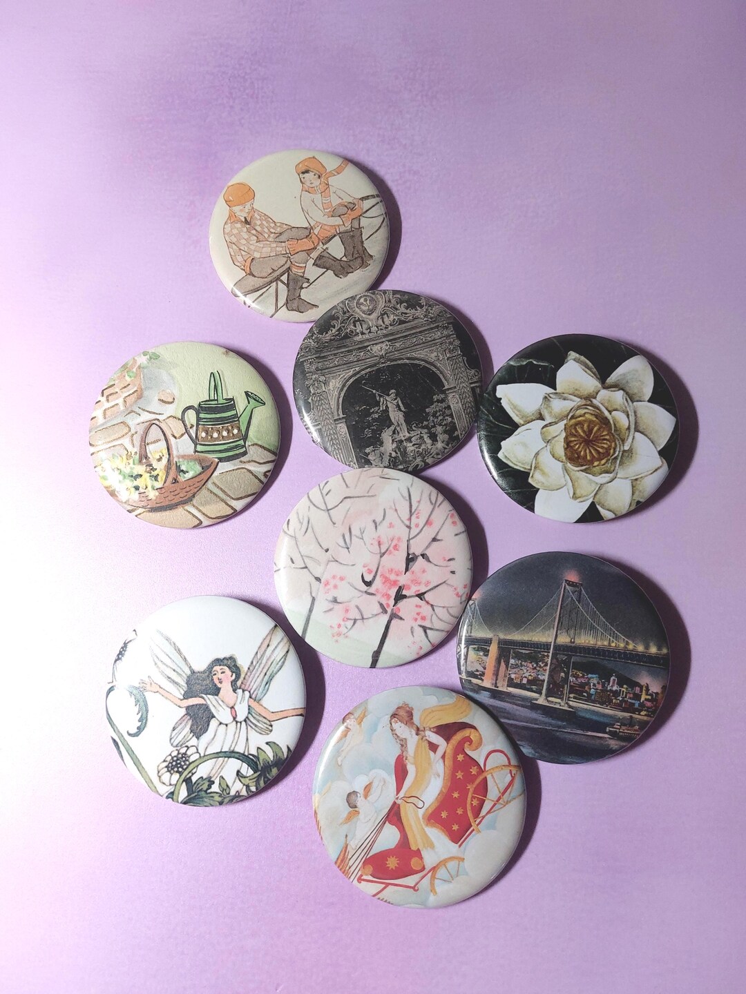Vintage Ephemera Button Pins, Recycled Paper, Upcycled Vintage, Unique ...