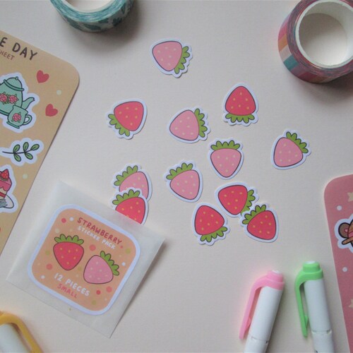 Cute Strawberry Sticker Sheet Pink Stickers - Etsy India