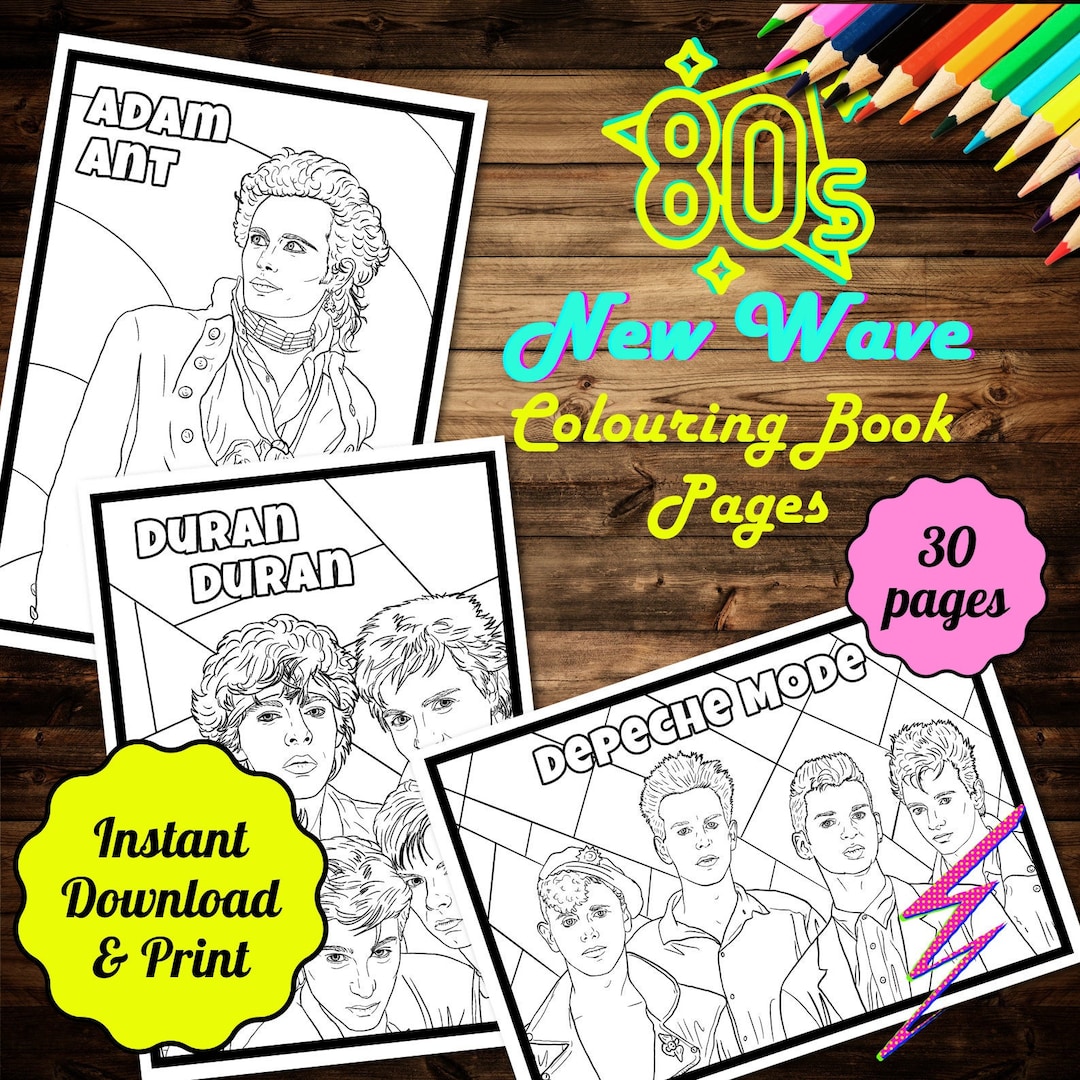 80s New Wave Music Colouring Pages, Instant Download and Print, Adult ...