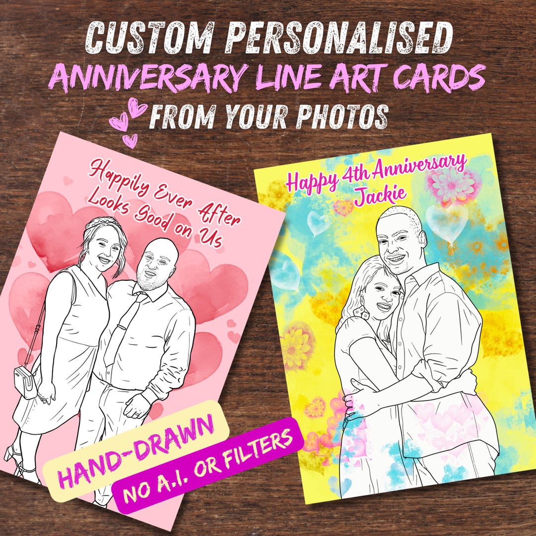 Personalized Anniversary Card, Hand-drawn Photo Line Art - Etsy