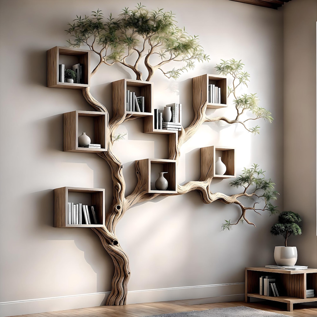 Handmade Tree Branch Bookshelf Art Crafted From Natural Wood - Etsy