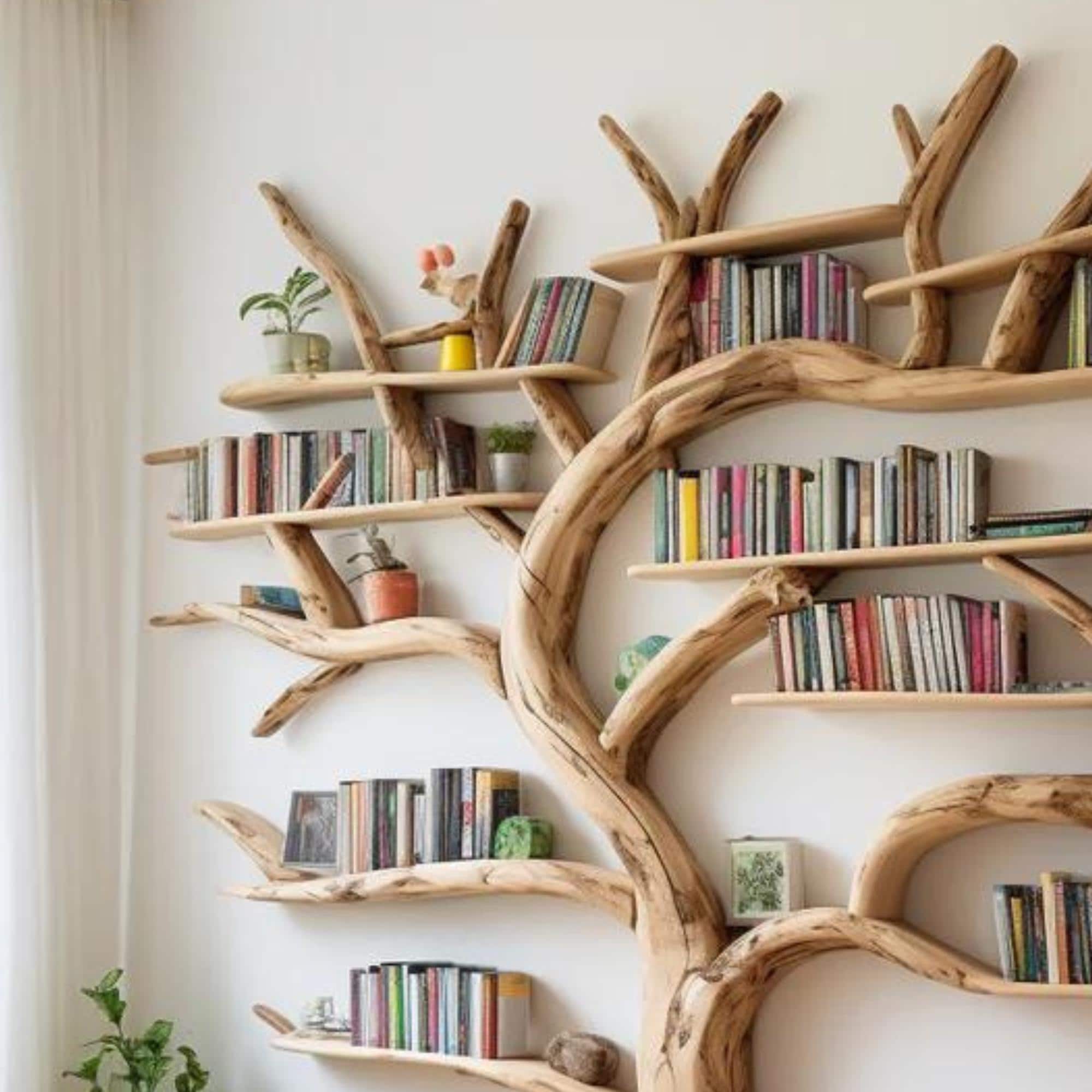 Custom Wooden Tree Branch Bookshelf Handcrafted Elegance for Book ...