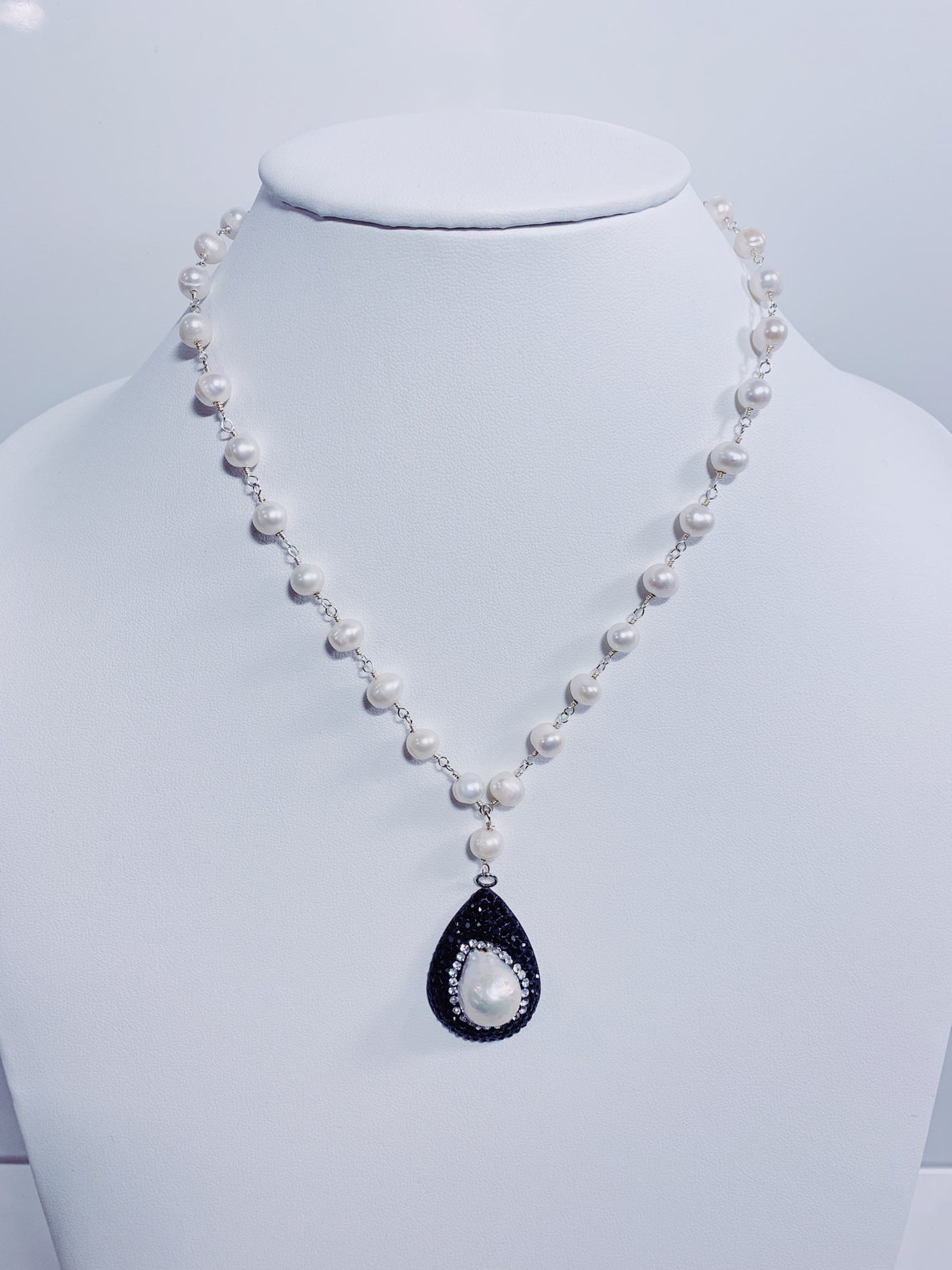 Natural White Freshwater Pearl Beaded Necklace Wired Boho Etsy