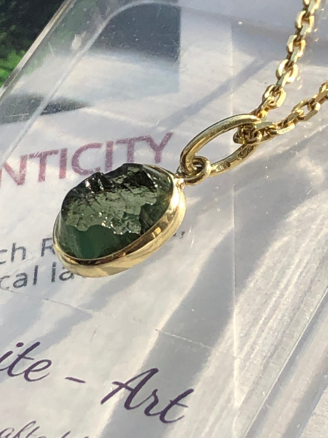 Gold Moldavite Pendant, 14k Solid Gold, Raw Moldavite in Gold, Genuine ...
