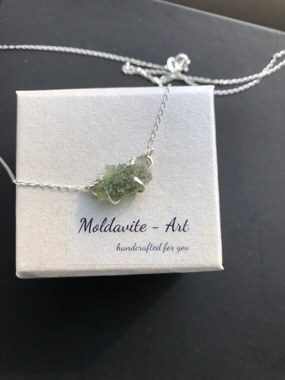 Authentic MOLDAVITE Necklace With Czech Moldavit W Certificate Card Transformation Stone Gift for Her Gold Necklace Gold Pendant Silver Etsy