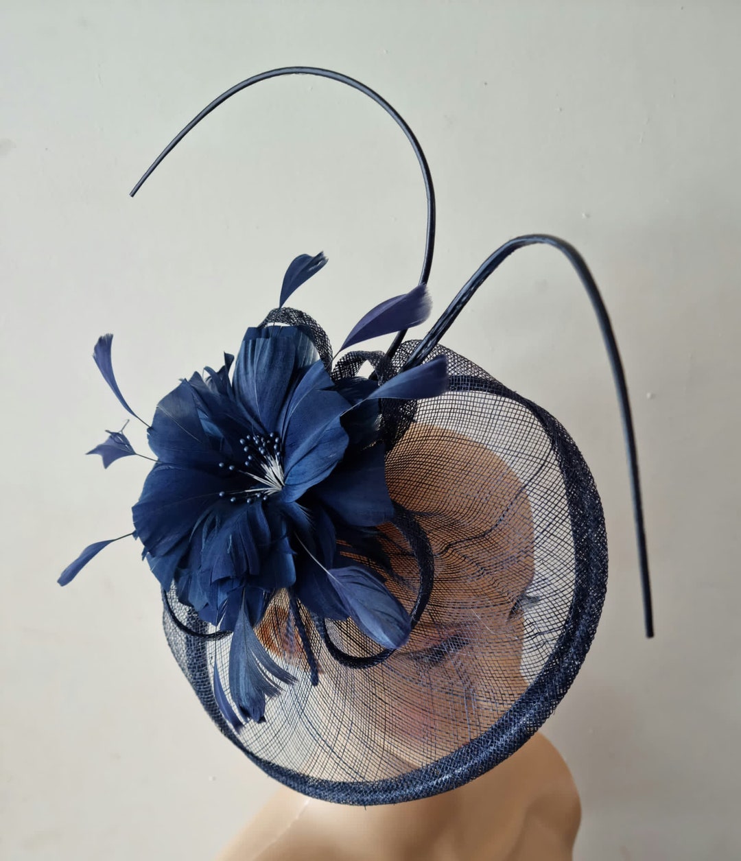 Navy Blue Fascinator With Flower and Veil Headband and Clip - Etsy