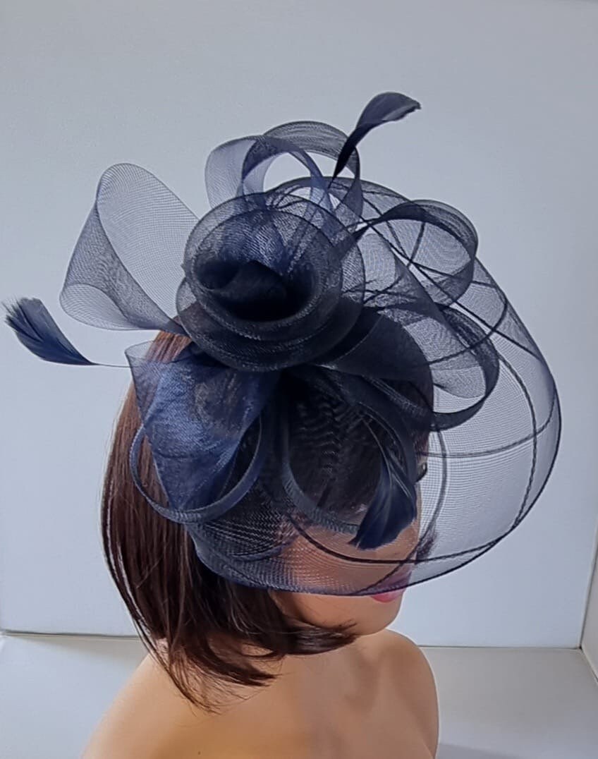 Navy Blue Colour Fascinator With Flower Headband and Clip Wedding Hat ...