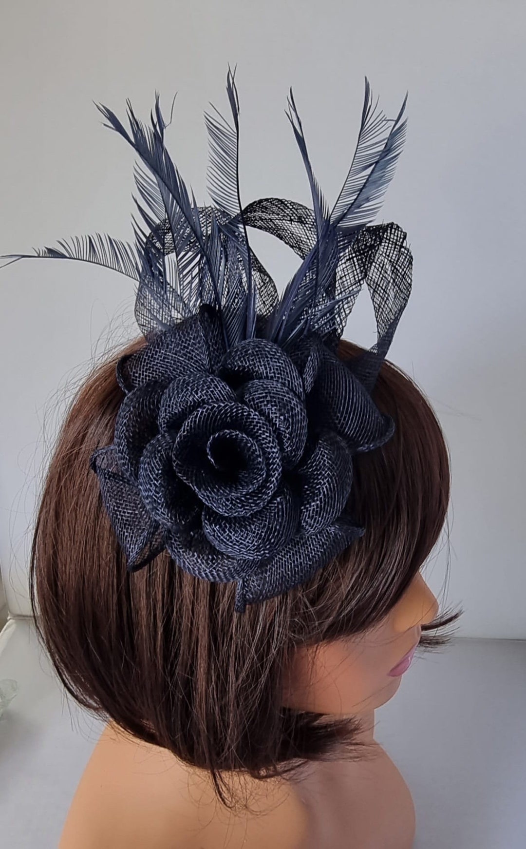 New Navy Blue Fascinator With Flower Headband and Clip Wedding Hat ...