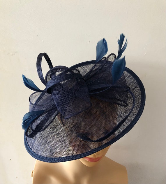 Navy Blue Colour Large Fascinator With Flower Headband and - Etsy