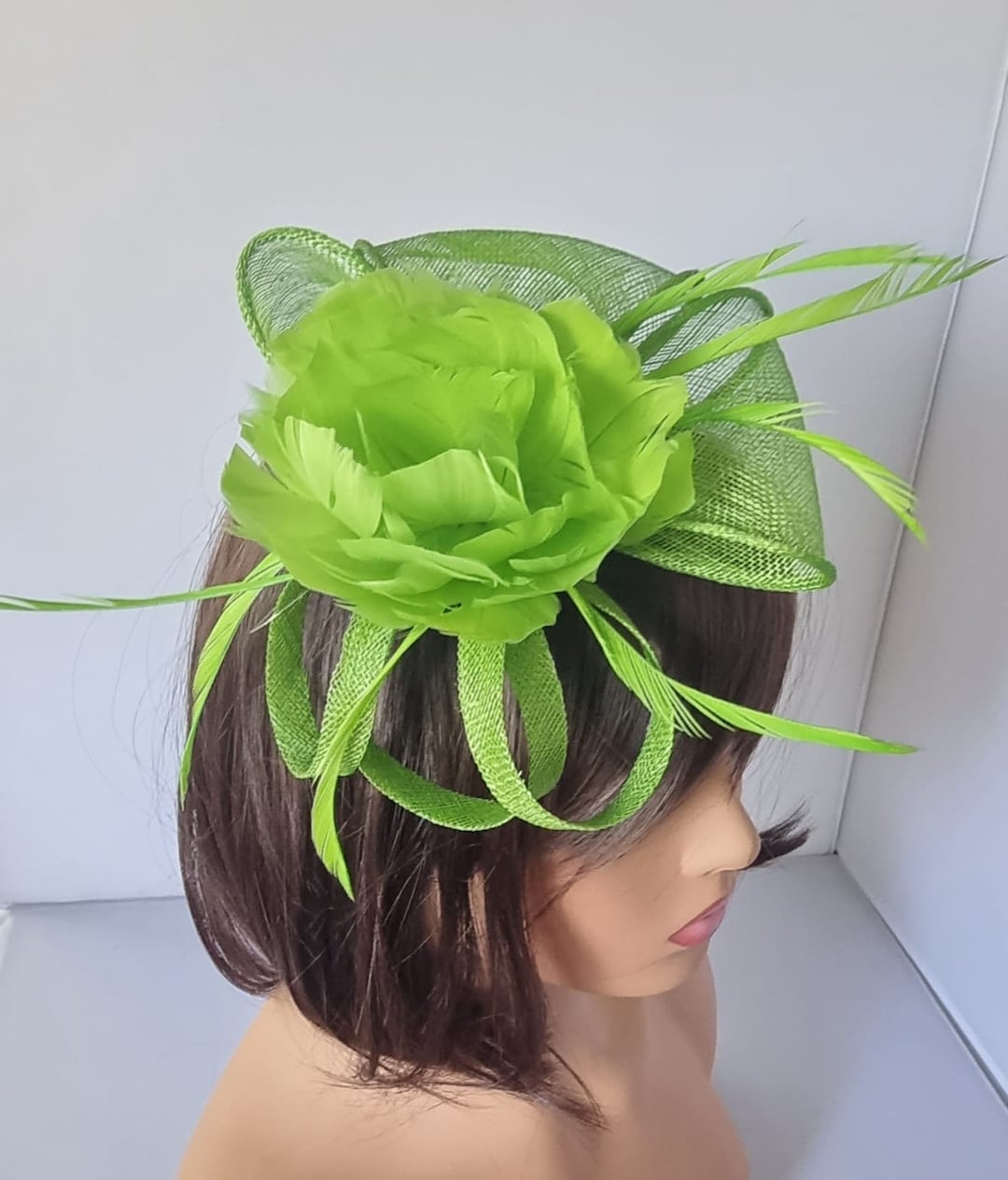 Lime Green Colour Fascinator With Flower Headband and Clip for Wedding ...