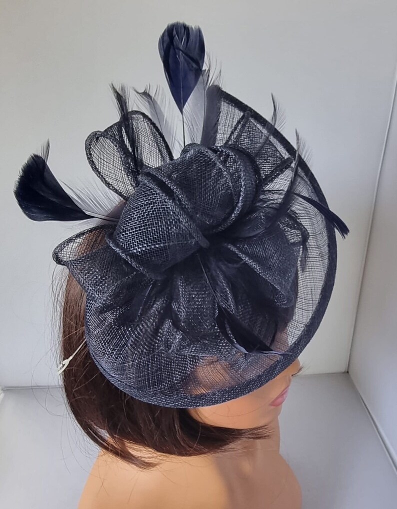 Navy Blue Color Fascinator With Flower Headband and Clip Wedding Hat ...