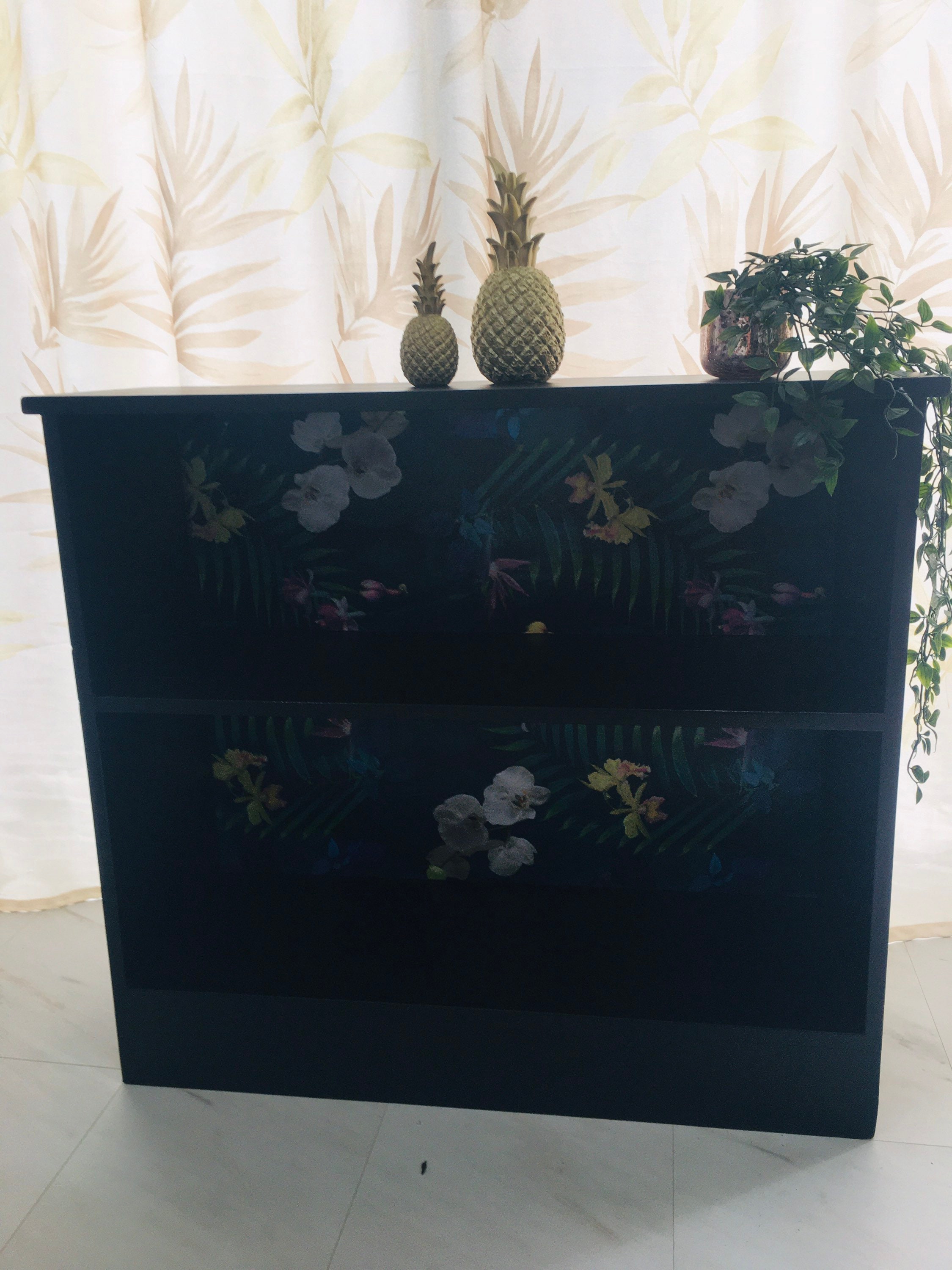 Floral Tropical Black Book Case / Shelves - Etsy UK