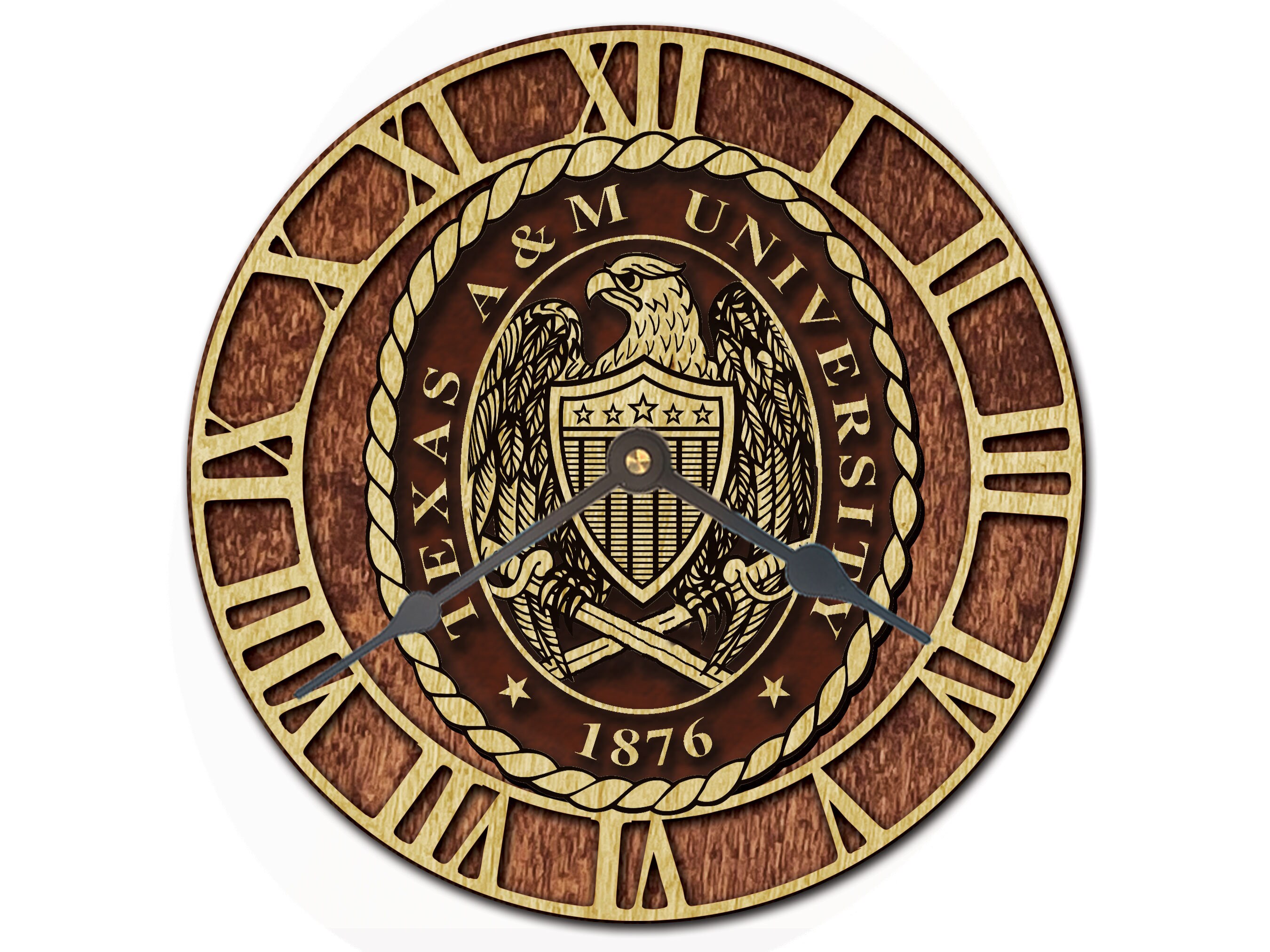 Texas A&M University Wall Clock, Wooden Clock, Aggie Ring Crest, 12th ...