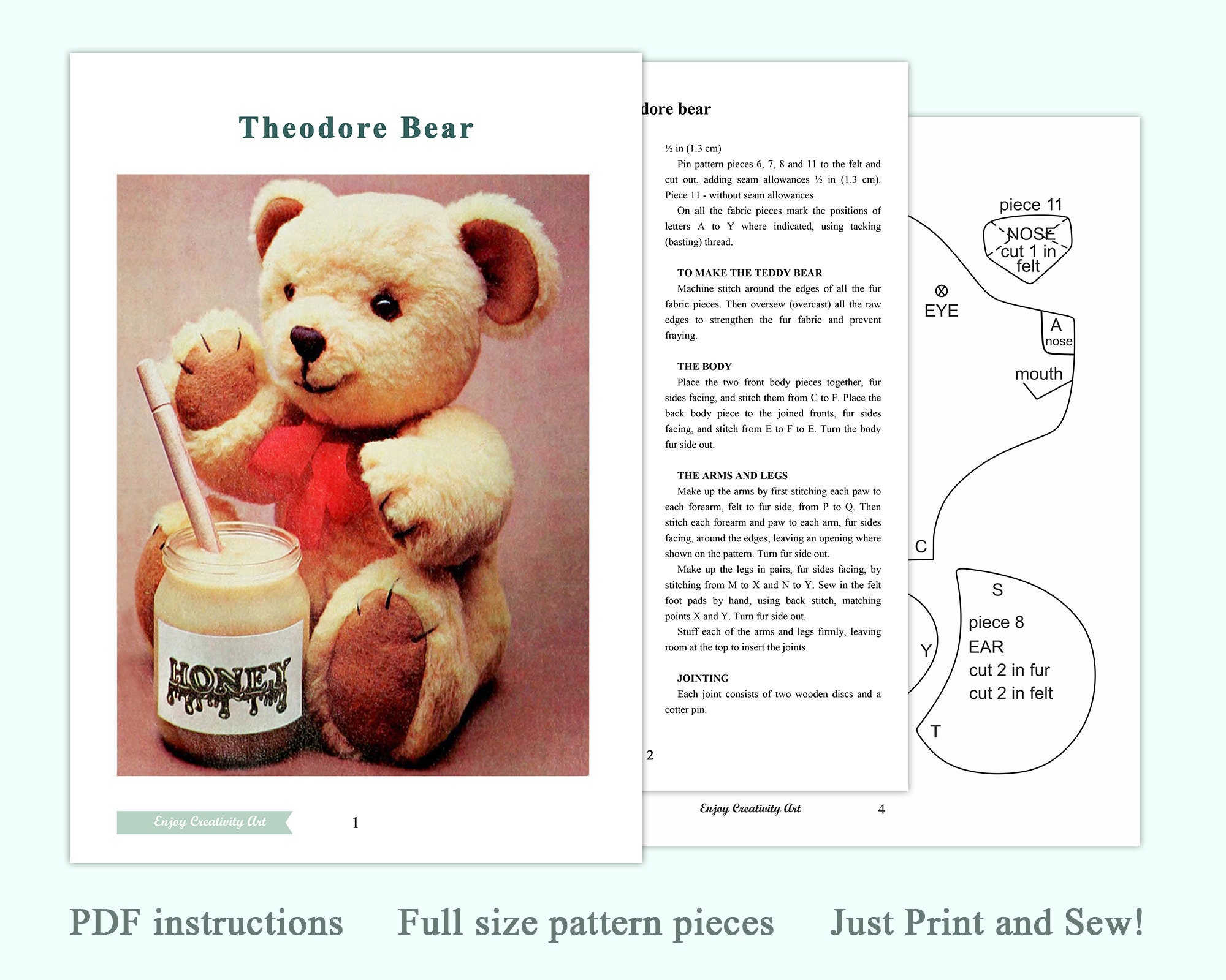 Classic Teddy Bear Pattern Vintage Toy Pattern Stuffed Teddy Bear Plush ...