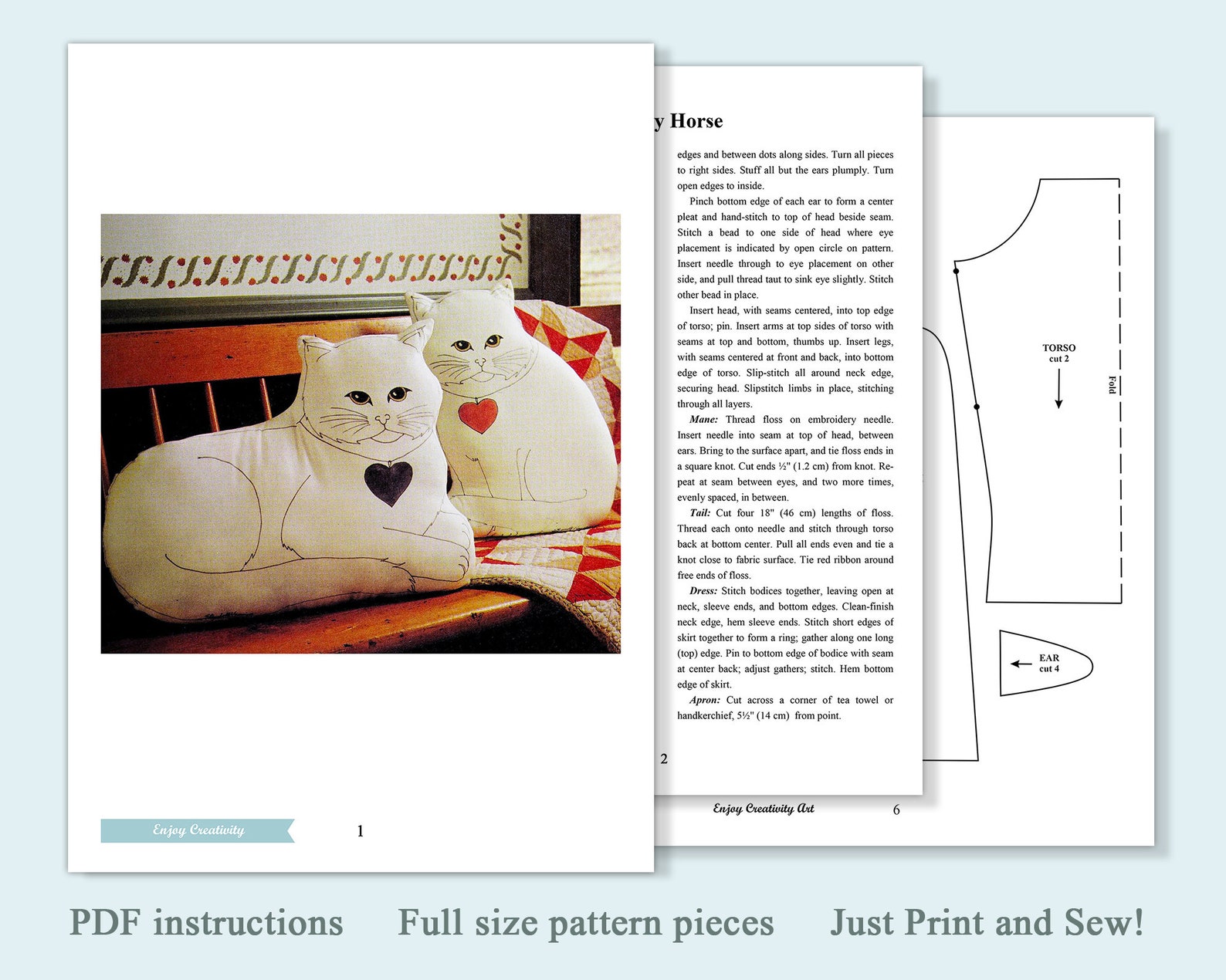 Vintage Stuffed Cat Pillow Pattern PDF Cat Cushion Sewing Pattern - Etsy