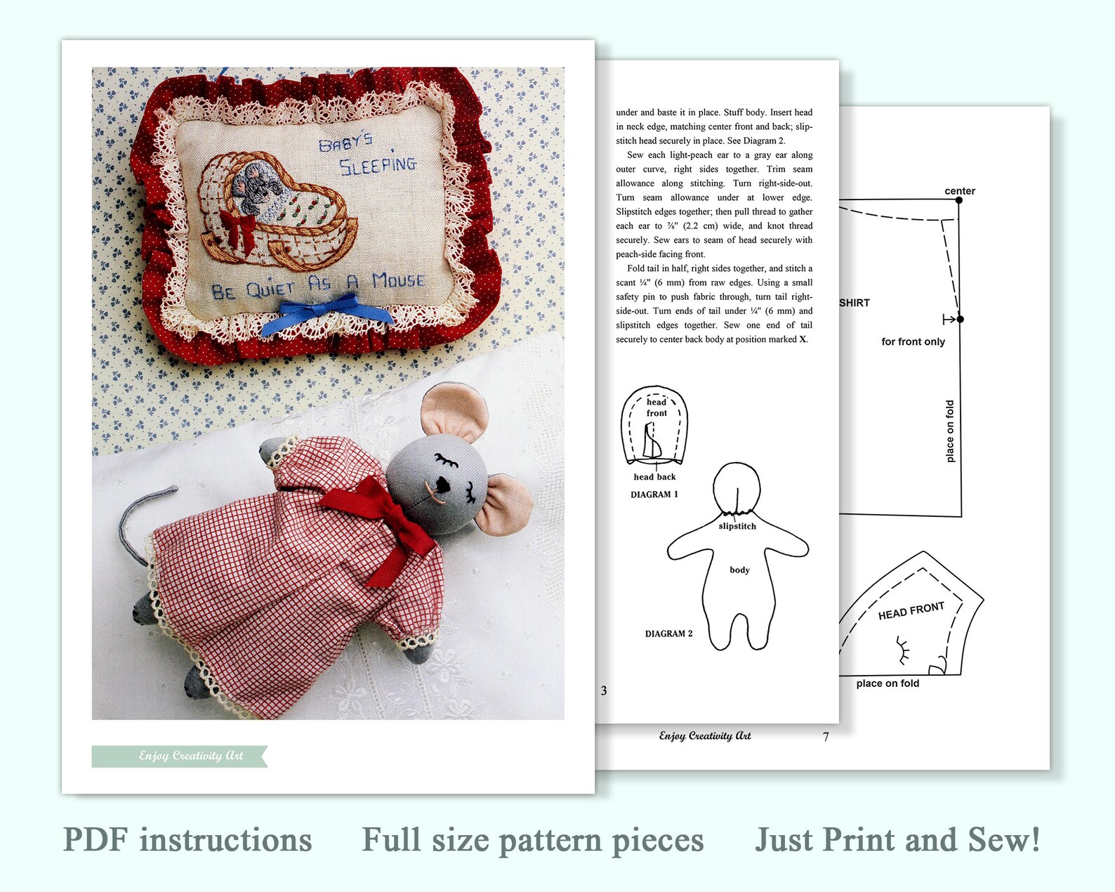 Vintage Stuffed Mouse Sewing Pattern Tiny Mouse Doll Pattern PDF Cloth ...