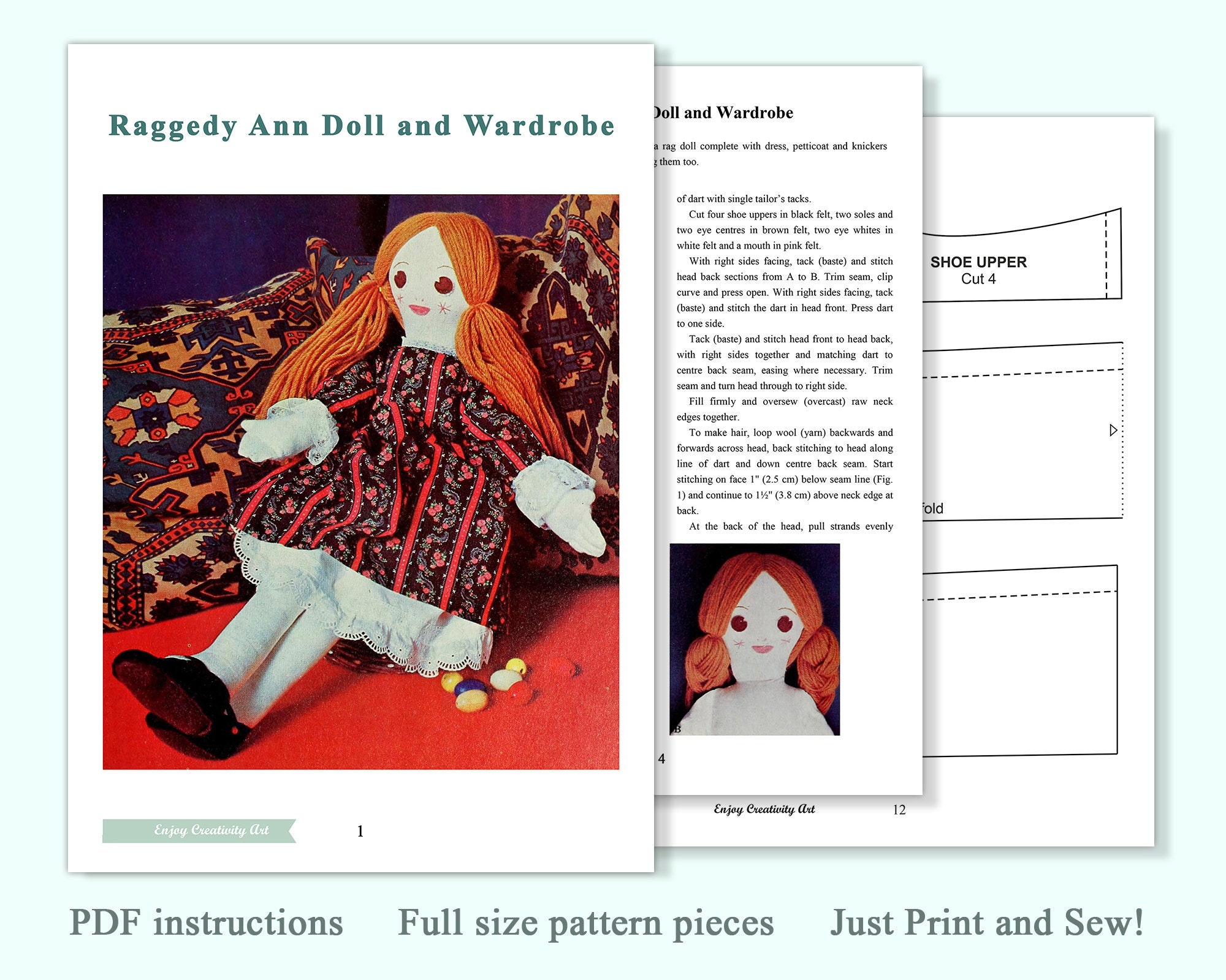 Vintage Raggedy Ann Doll Pattern Cloth Doll Sewing Pattern PDF Rag Doll ...