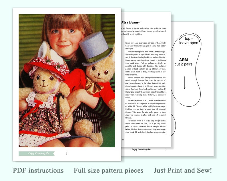 Vintage Bunny Doll Sewing Pattern Stuffed Bunny With Clothes Pattern ...