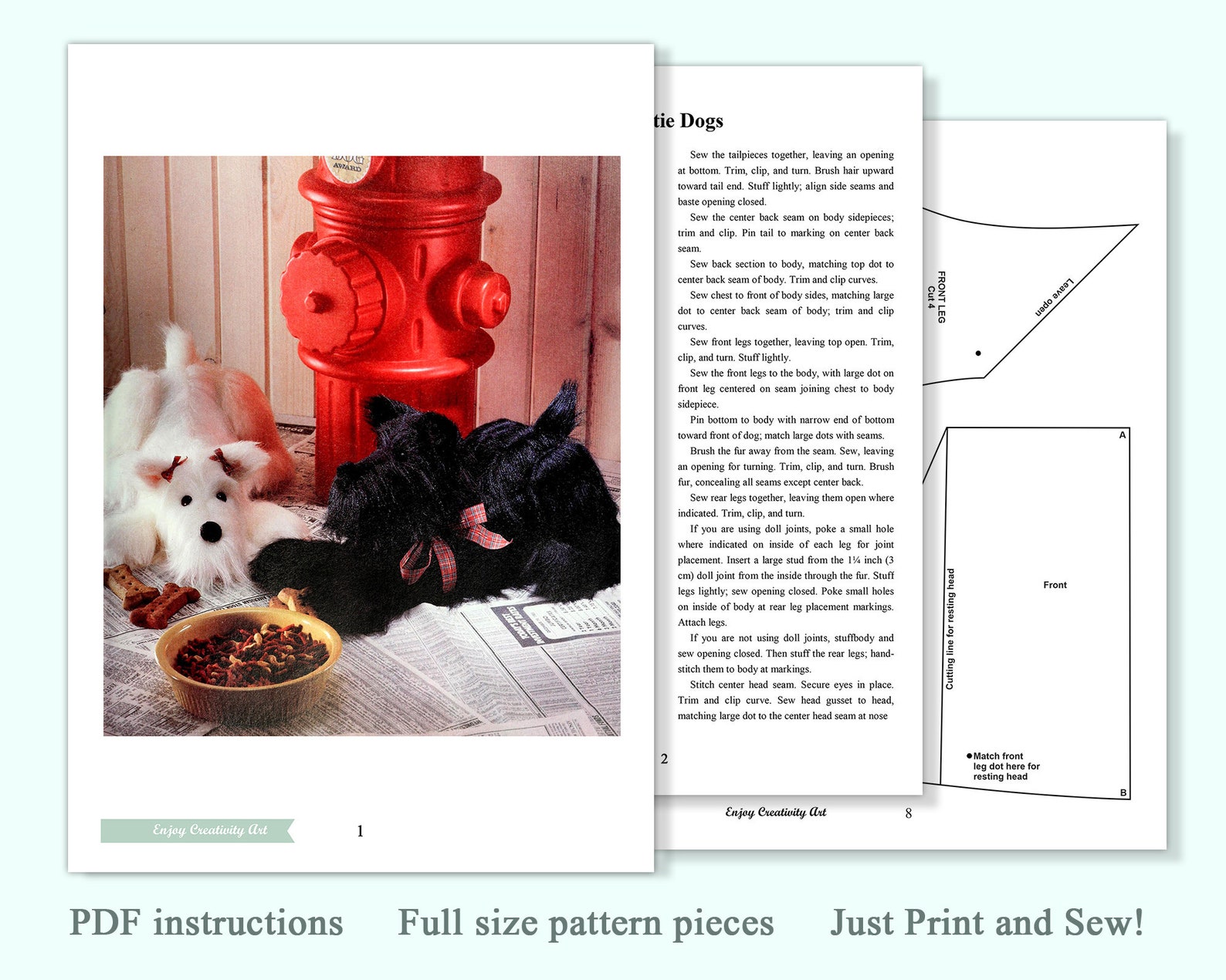 Vintage Stuffed Dog Pattern Scottie Dog Sewing Pattern Scottish Terrier ...