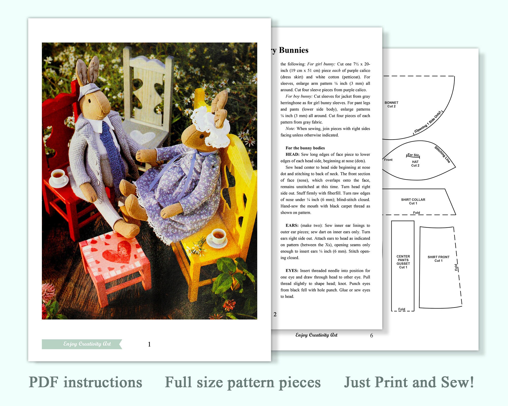 Vintage Plush Bunny Pattern Stuffed Bunny Doll Rabbit Sewing Pattern ...