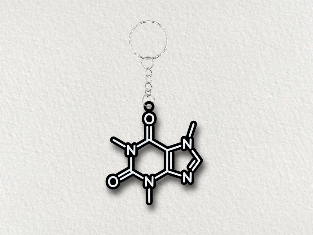 Acrylic Caffeine Molecule Keyring/ Wooden Caffeine Keychain/ Molecule ...