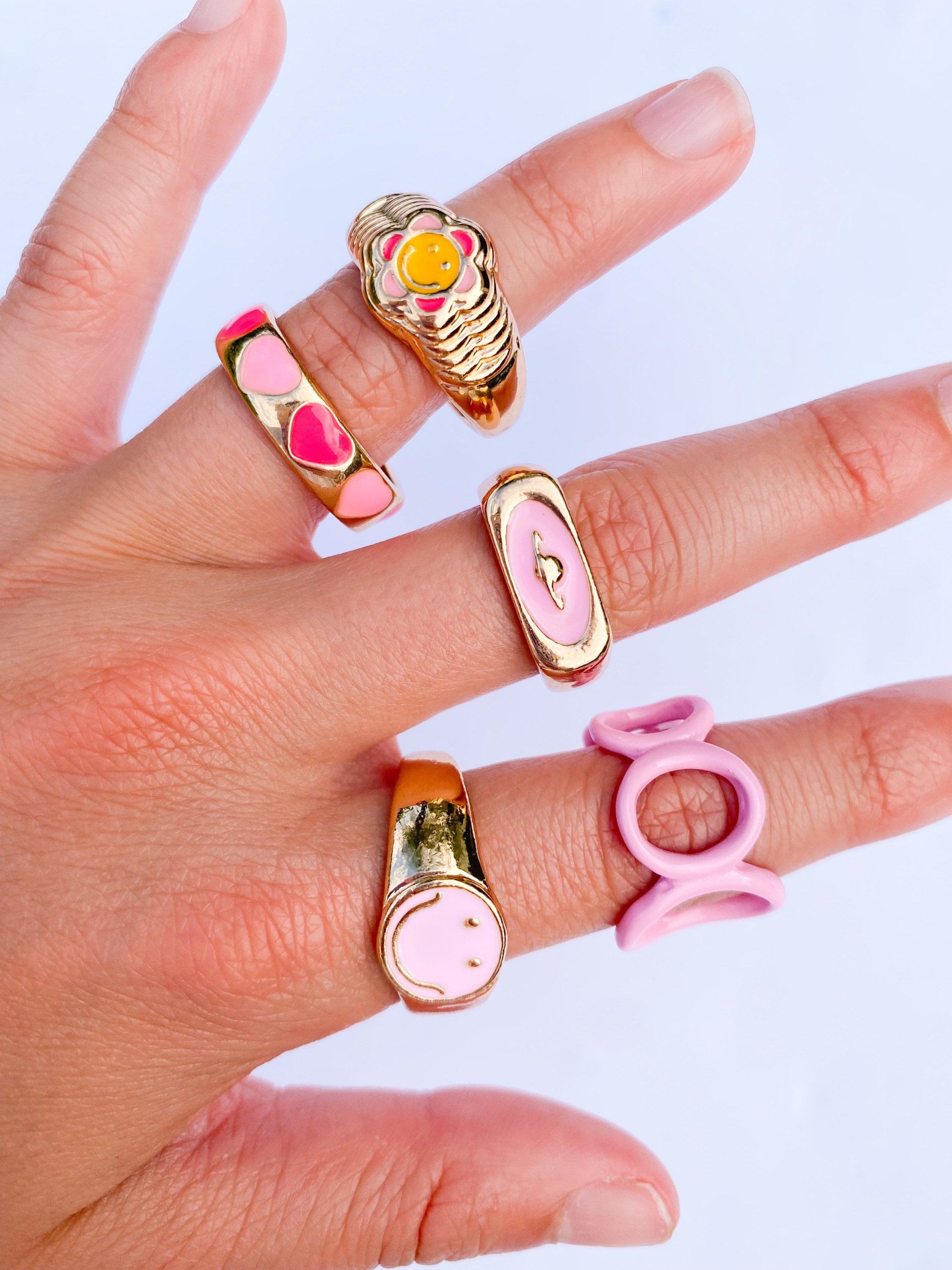 Pink Rings/ Aesthetic Rings/ Gold Rings/ Stackable Rings/ Adjustable ...