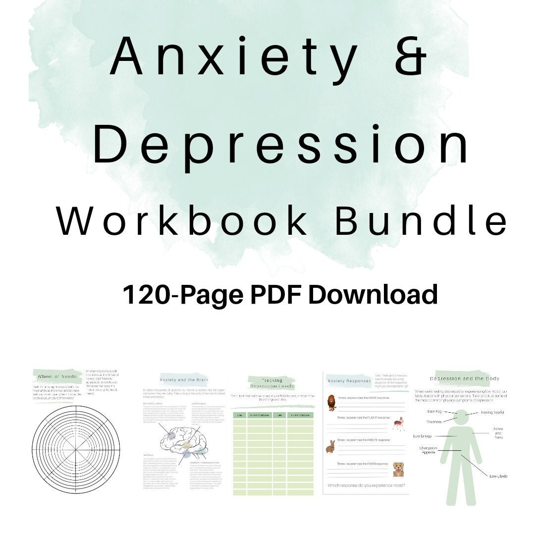 Anxiety and Depression Workbook BUNDLE 120-page Digital Download Journal Printable for Mental ...