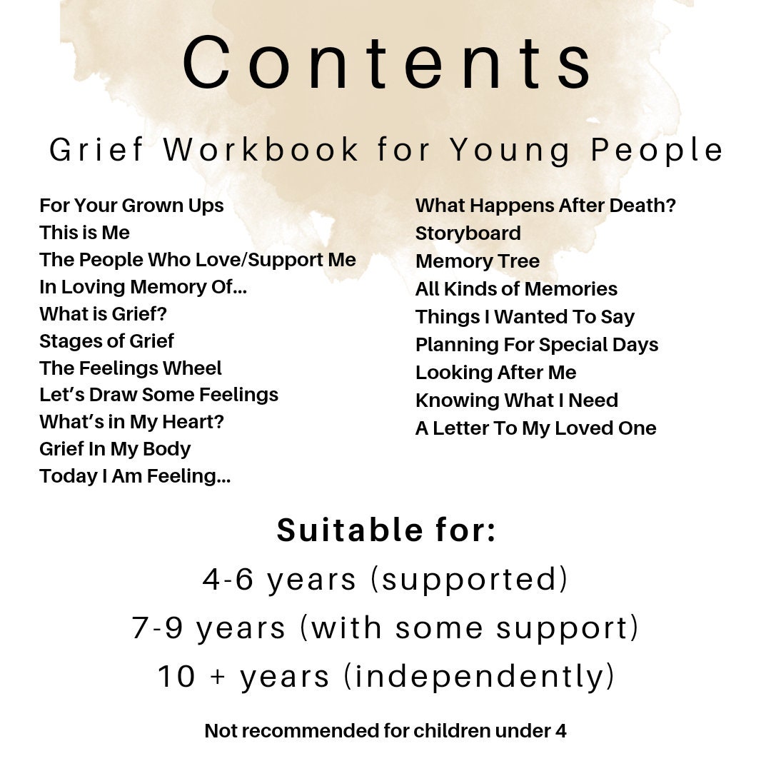 Grief and Bereavement Workbook for Children and Teens 34-page Digital ...
