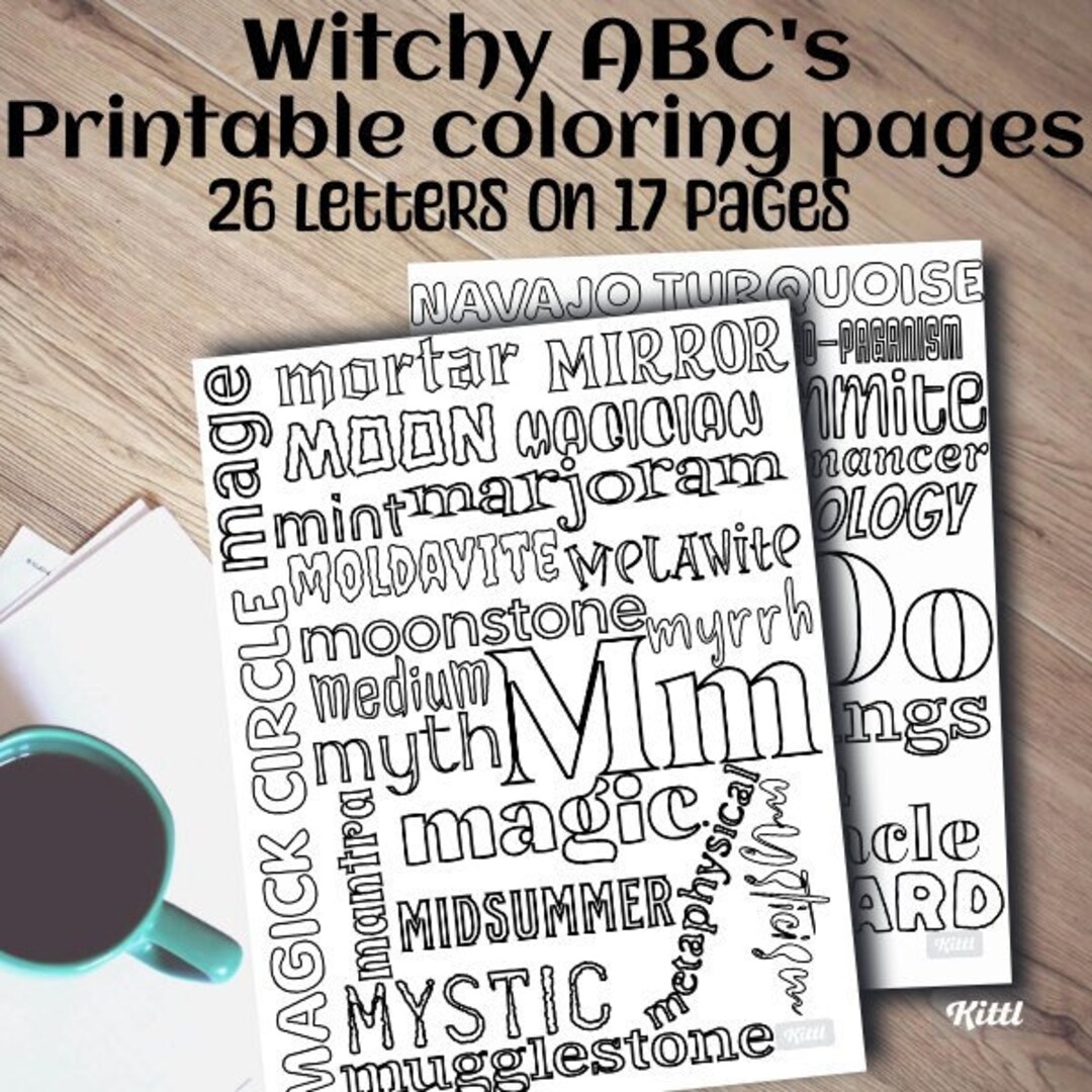 Witchy Printable Coloring Pages Alphabet A-z | Folklore Coloring ...