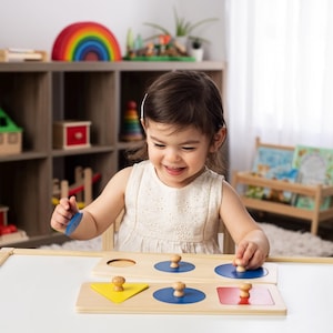 Montessori Baby Toys Basic Shapes Puzzle - Wooden Baby First Toy Mullti ...