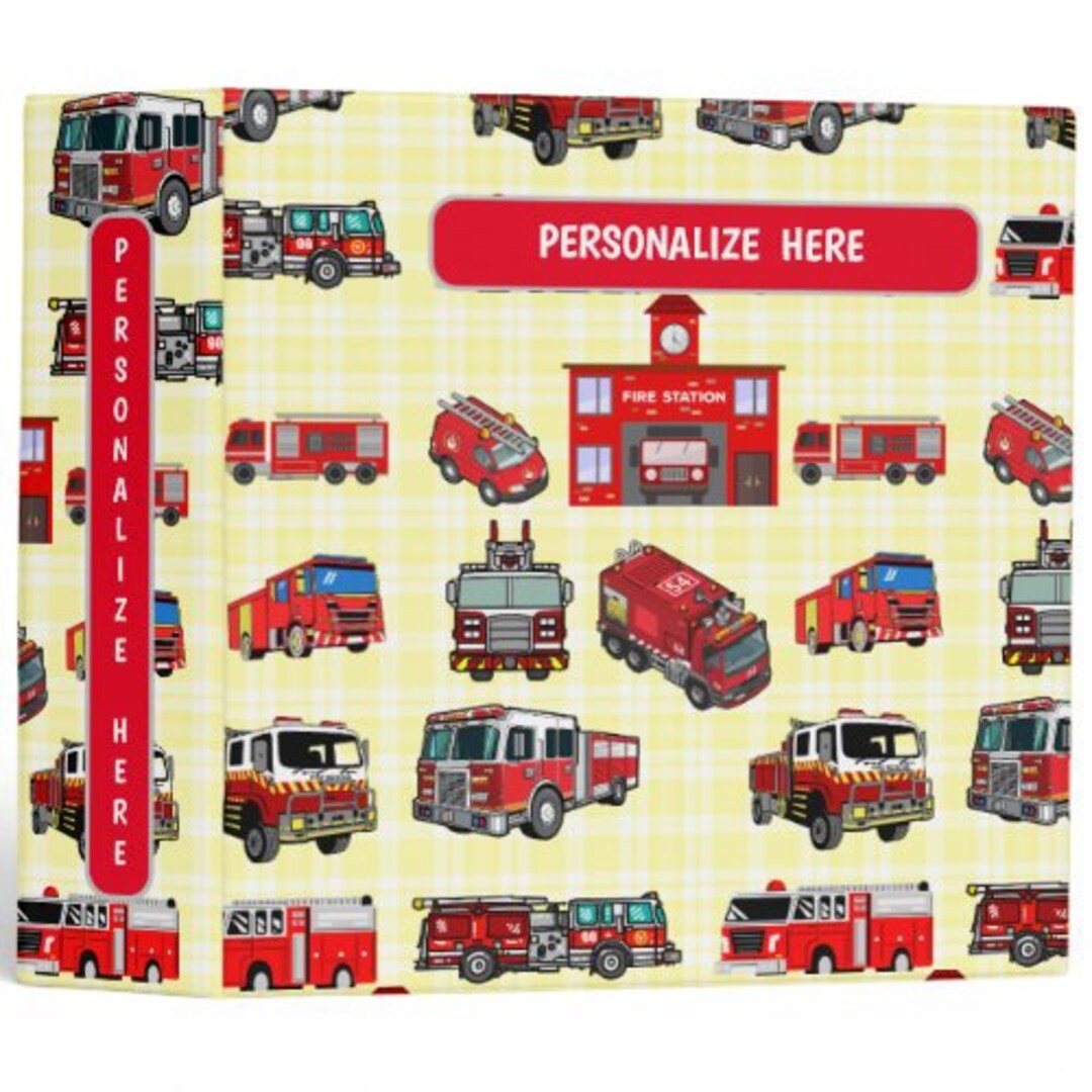 Personalized Kids Fire Trucks Firehouse Binder | Firefighters Trucks ...