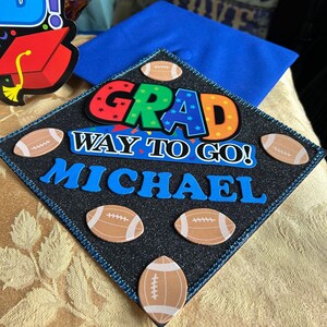 Personalized Kids Football Graduation Cap Topper | Kindergarten Moving ...