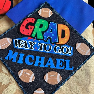 Personalized Kids Football Graduation Cap Topper | Kindergarten Moving ...
