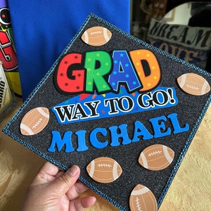 Personalized Kids Football Graduation Cap Topper | Kindergarten Moving ...