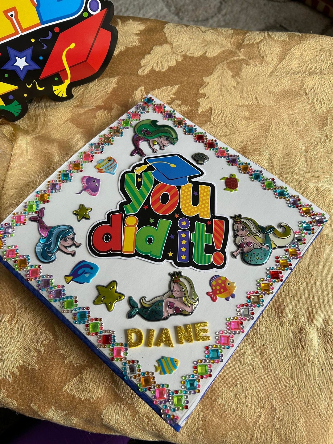 Personalized Mermaid Graduation Cap Topper With Blings|kindergarten Pre ...