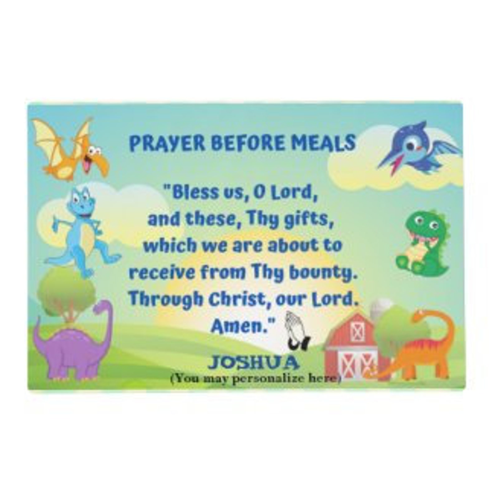 Personalized Place Mat | Dinosaur Place Mat | Prayer Before Meals ...