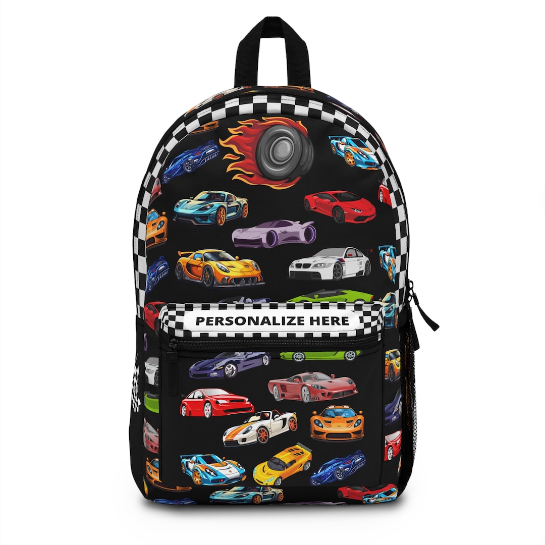 Personalized Kids Racer Cars Backpack | Car Racers Fan Back to School ...