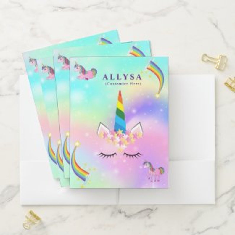 Unicorn Pocket Folders | Set of 5, School Essentials - Etsy