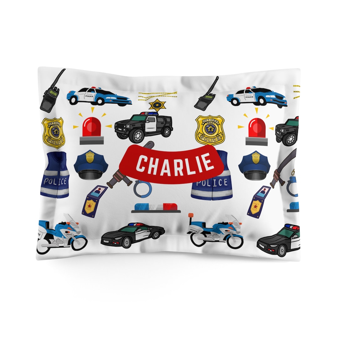 Personalized Kids Police Police Cars Fan Microfiber Pillow Sham ...