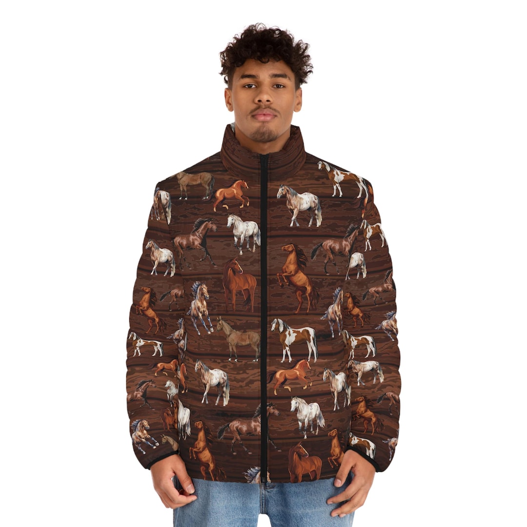 Equestrian Dreams Men's Puffer Jacket, Horse Lover's Outerwear, Stylish ...