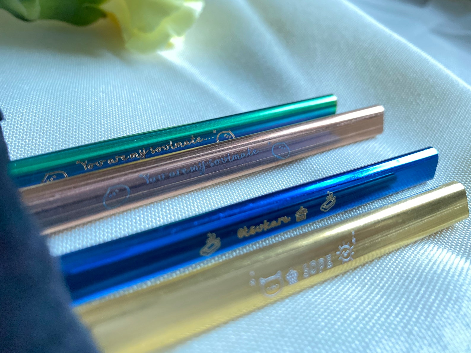 BTS Heart Shape Metal Straw blue Rainbow Rosegold Gold - Etsy